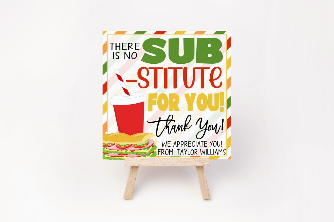 Sub Sandwich Gift Tags There is No Substitute for You Lunch | Etsy