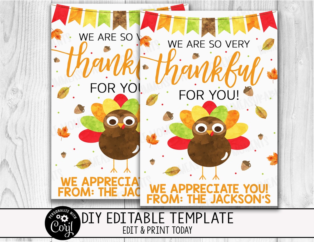 EDITABLE Fall Thanksgiving Gift Tag, so VERY Thankful for You Gift Tag ...
