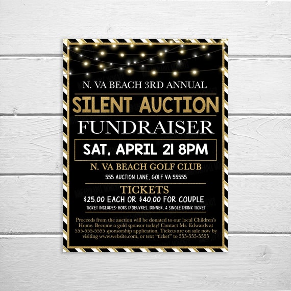 Silent Auction Flyer Fundraising Event Community Church | Etsy