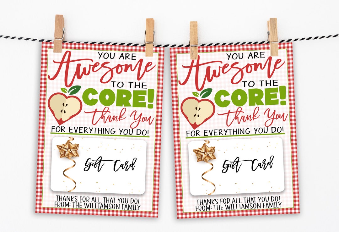 Teacher Apple Gift Card Holder, You Are Awesome to the Core, Teacher ...