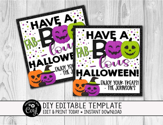 EDITABLE Halloween Gift Tag, Fab-BOO-lous Gift Tag, Digital Download ...