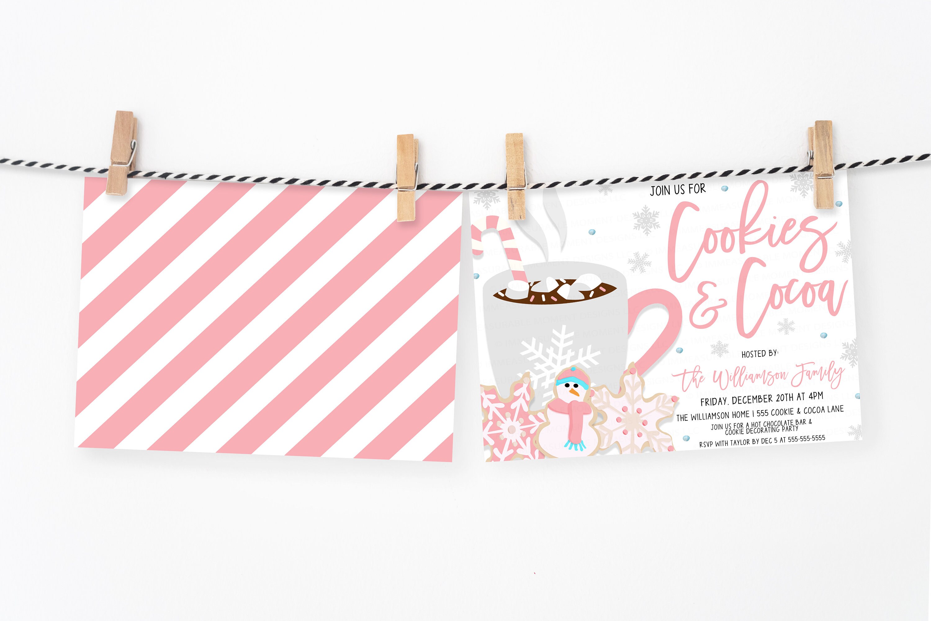 Editable Cookies and Cocoa Invitation, Birthday Girl Pink Cookie Hot ...