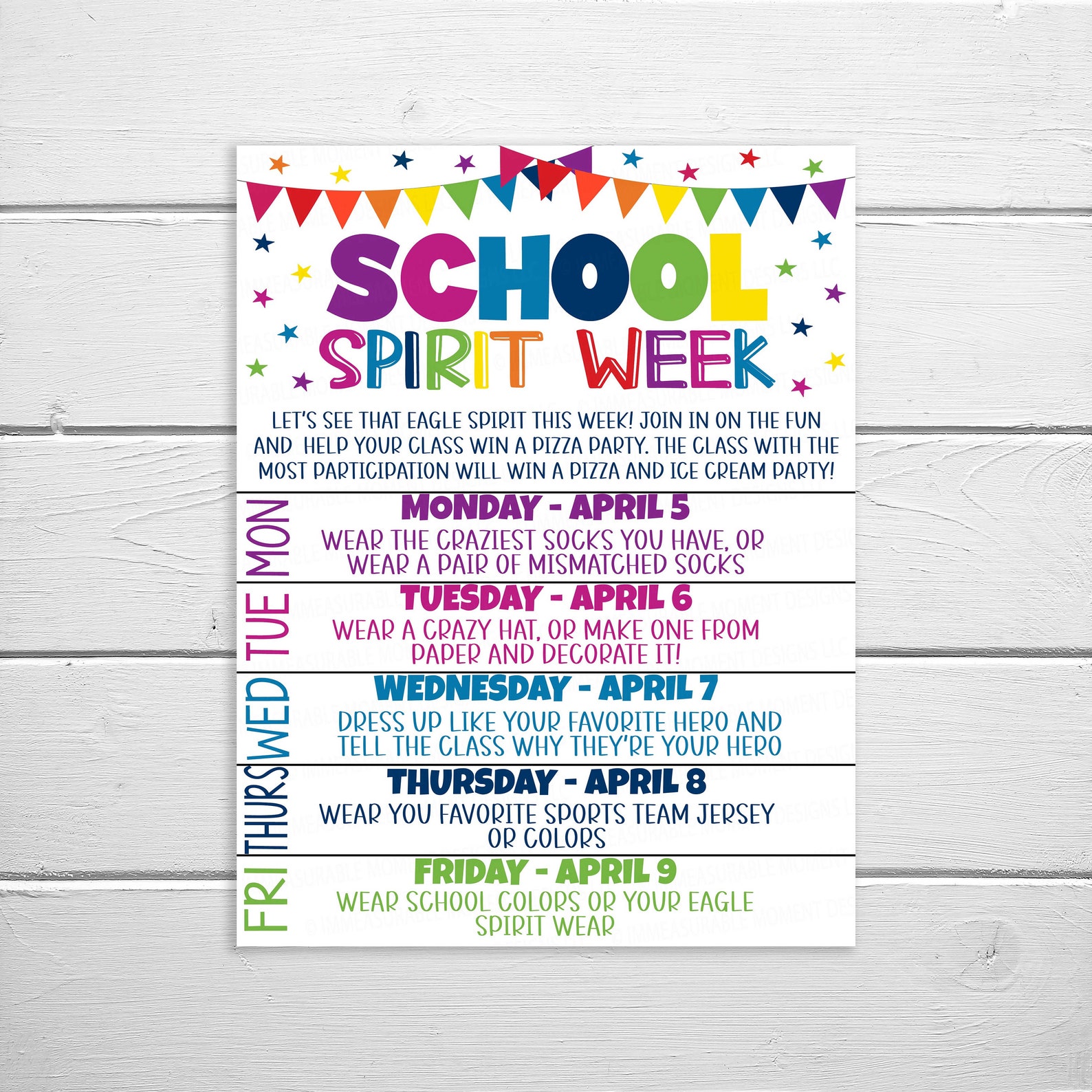 School Spirit Week Itinerary Schedule, School Event Daily Weekly ...