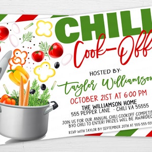 EDITABLE Chili Cook-off Invitation, Tasting Cook off Party Invite Event ...