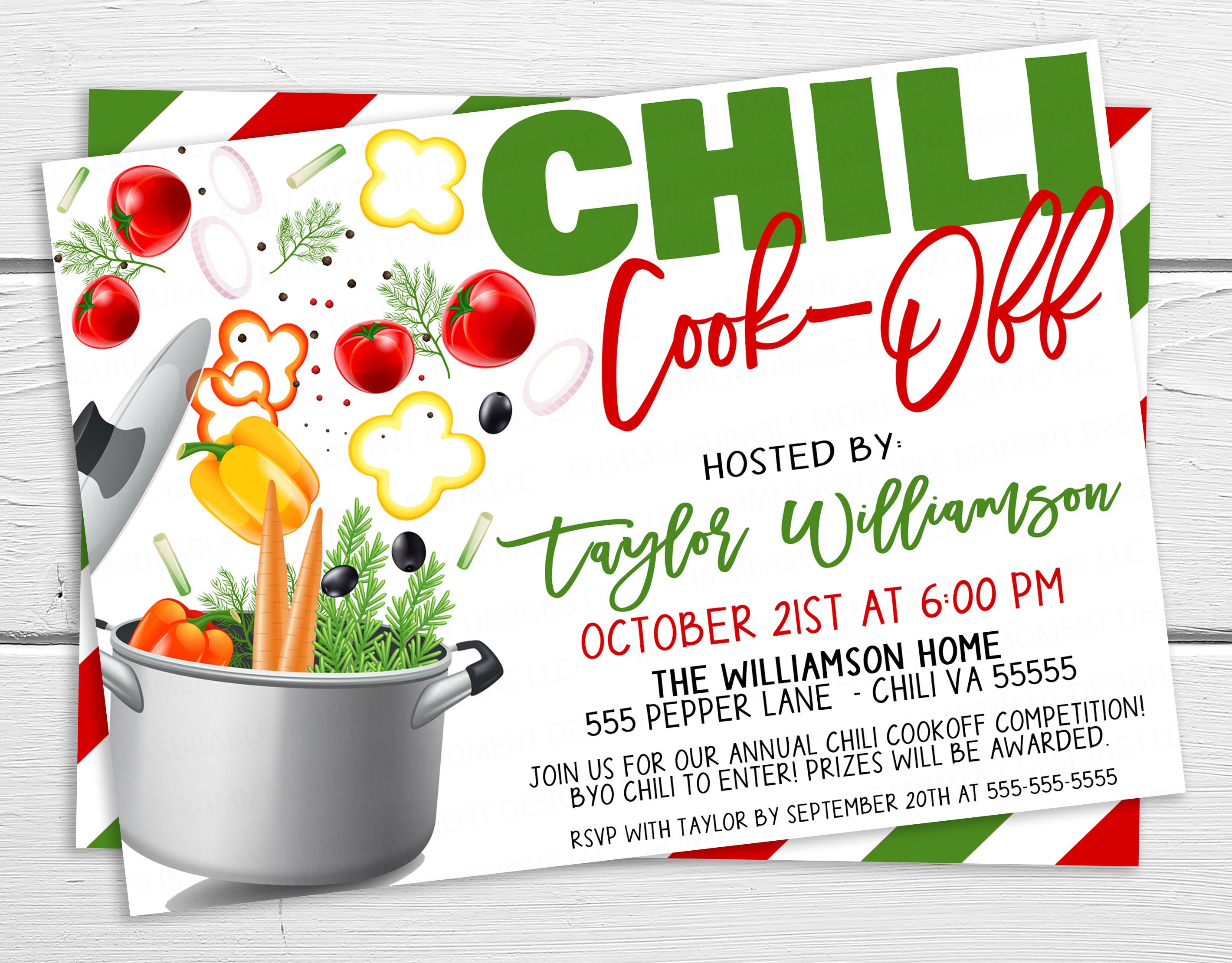EDITABLE Chili Cook-off Invitation, Tasting Cook off Party Invite Event ...