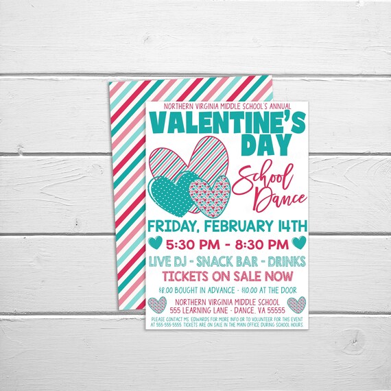Valentines Day School Dance Flyer Invitation, Editable School Church ...
