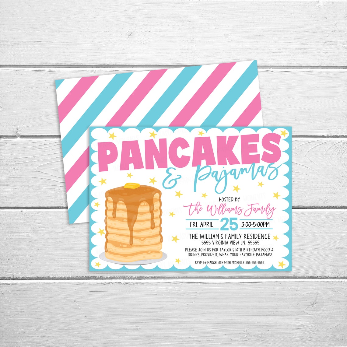 Pancakes and Pajamas Party Invitation Editable Birthday | Etsy