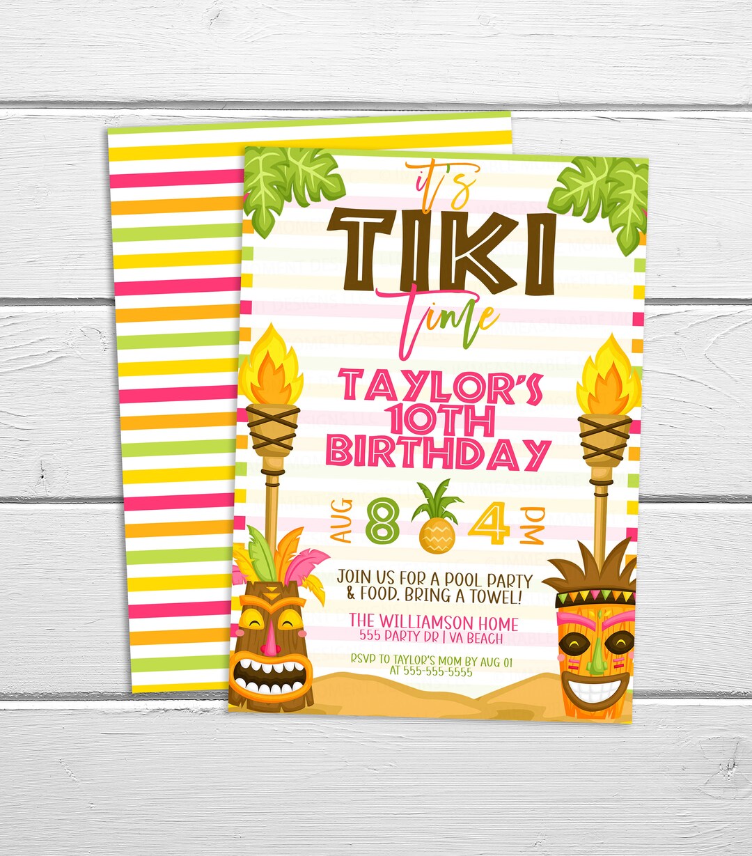Tiki Invitation, Tropical Beach Luau Invite, Tiki Birthday Party, Tiki ...
