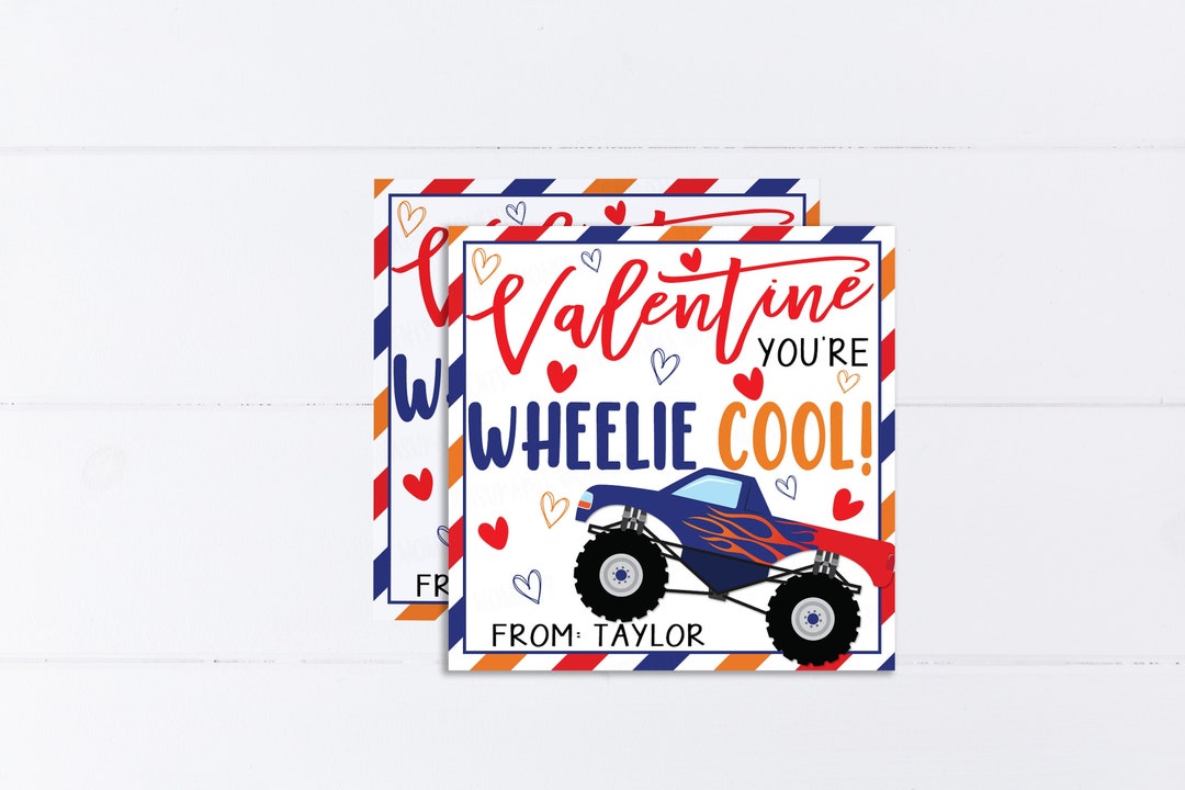 Valentine Monster Truck Gift Tags, Editable Truck Tag, Valentine You're ...