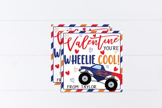 Valentine Monster Truck Gift Tags, Editable Truck Tag, Valentine You're ...