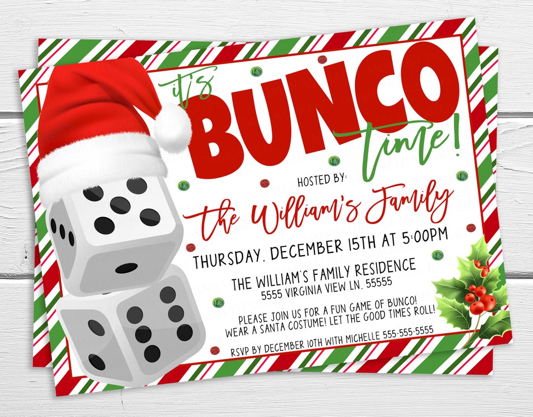 Christmas Bunco Night Invitation Flyer, Editable Bunco Dice Party ...