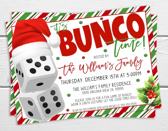 Christmas Bunco Night Invitation Flyer, Editable Bunco Dice Party ...