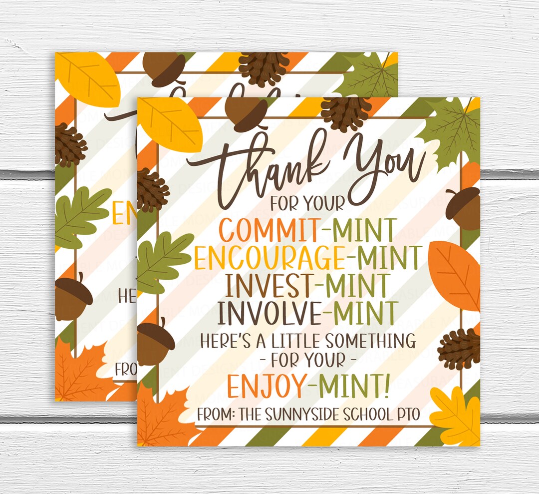 Fall Mint Thank You Tags, Thanksgiving Thank You Mint Favor Labels ...