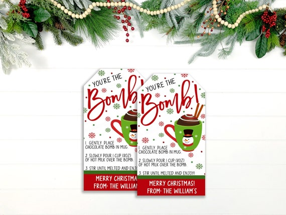 Christmas Hot Cocoa Bomb Tag, Editable Hot Chocolate Bomb Tag, Holiday ...