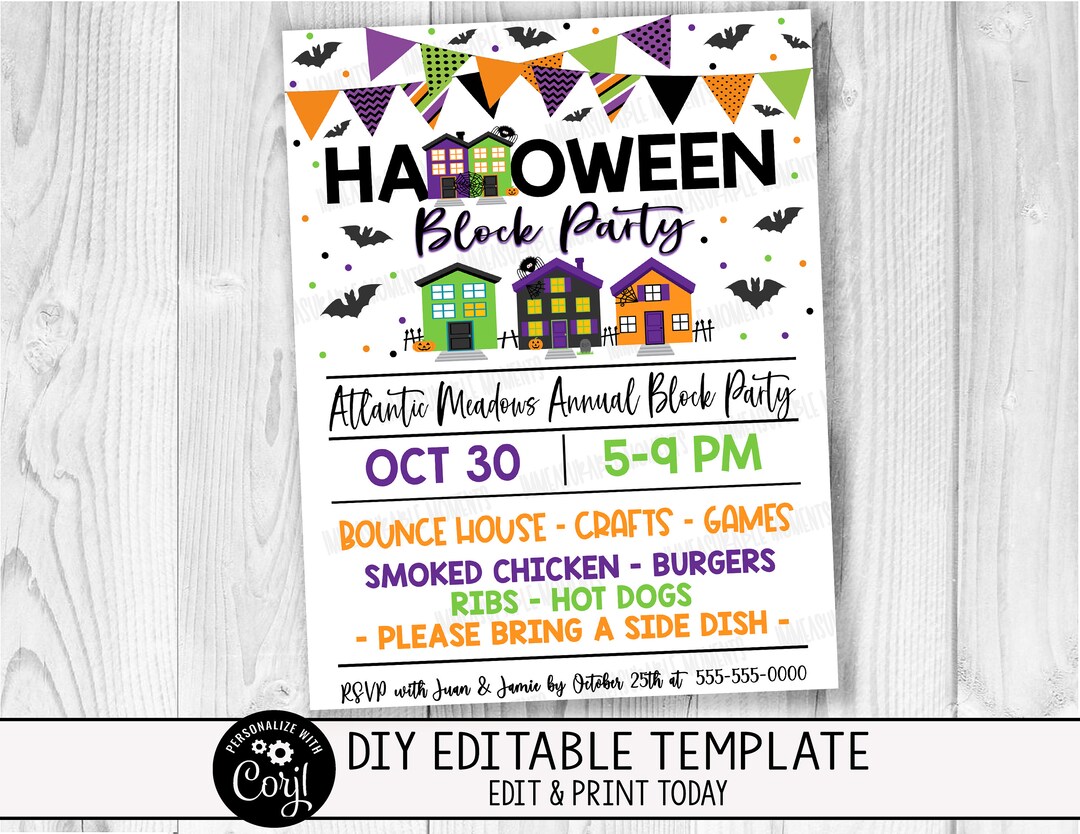 EDITABLE Halloween Block Party Invitation/flyer, Kids Halloween Event ...