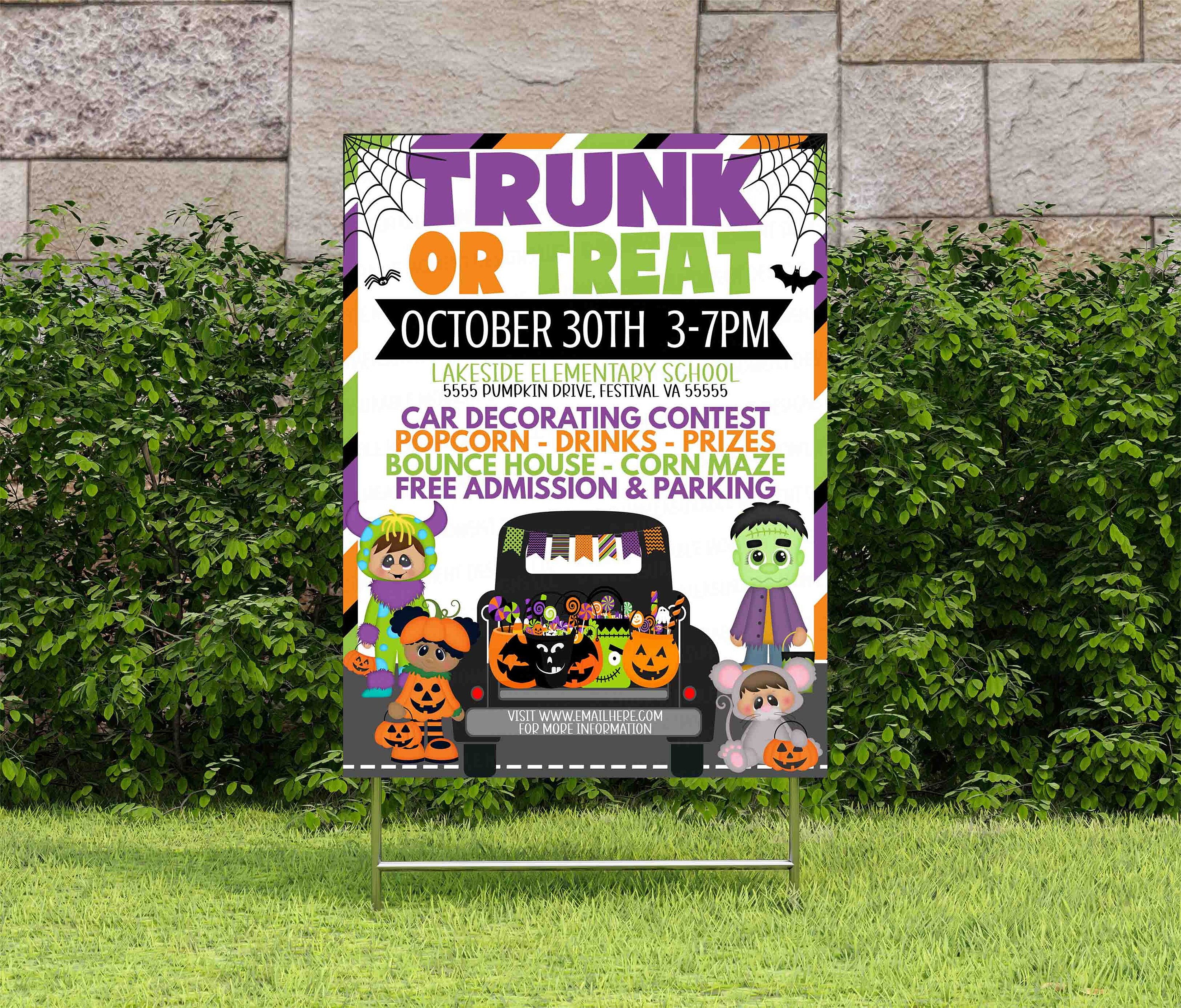 Trunk or Treat Flyer Invitation, Halloween Party, Kids School ...