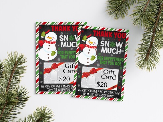 Christmas Thank You Gift Card Holder, Editable Thank You Snow Much Gift ...