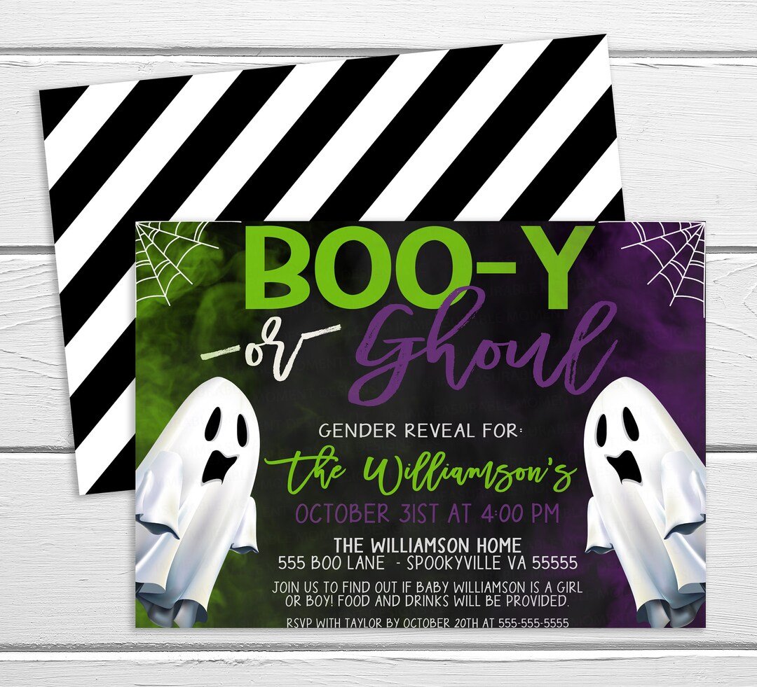 Halloween Gender Reveal Invitation, Boo-y or Ghoul Invite, Boy Girl ...