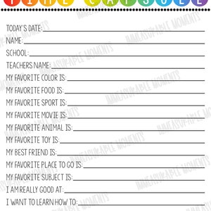 First Grade Time Capsule, 1st Grade Memory Sheet, School Questionnaire ...