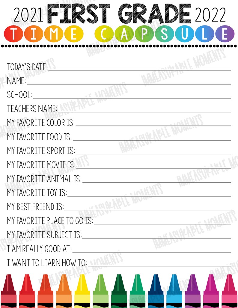 First Grade Time Capsule 1st Grade Memory Sheet School - Etsy