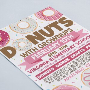 Valentine's Donuts With Grownups Flyer, School PTO PTA, Father Mother ...