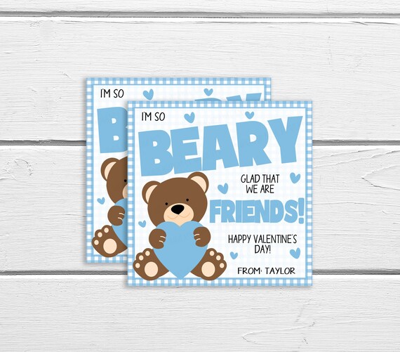 Valentine Gummy Bear Candy Tag, Editable Beary Glad We Are Friends ...