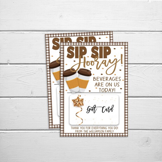 Coffee Caffeine Gift Card Holder, Editable Sip Sip Hooray Thank You ...