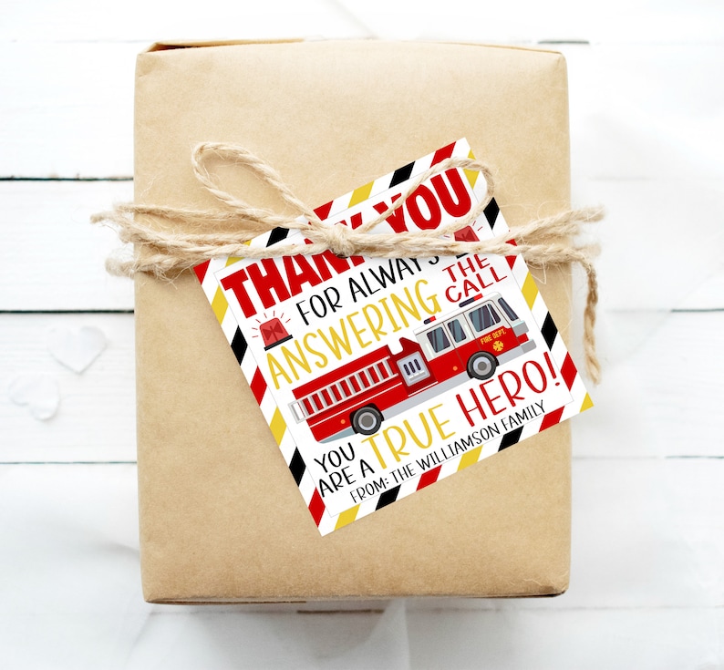 Firefighter Appreciation Gift Tag, Thank You Gift, First Responder ...