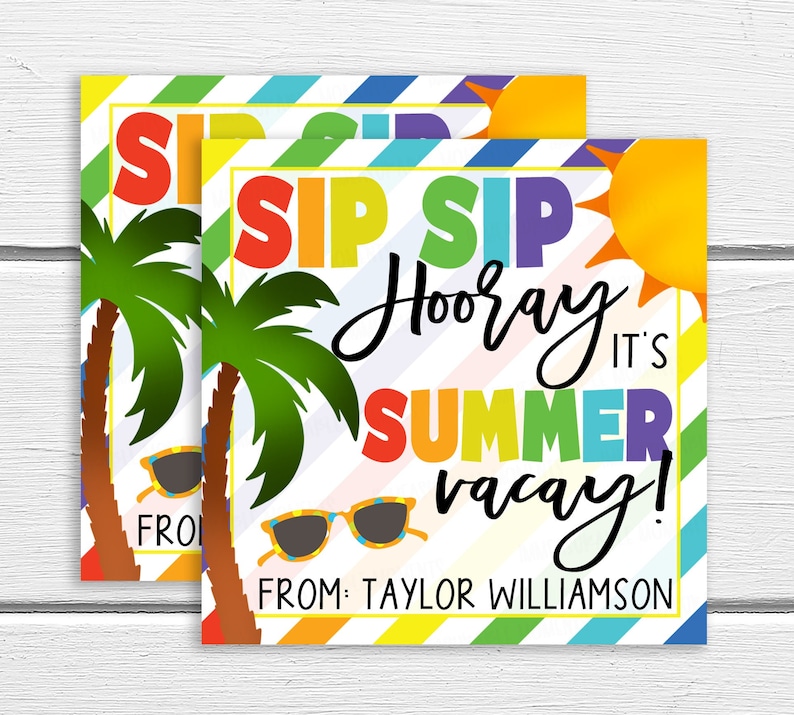 Sip Sip Hooray Summer Vacay Teacher Gift Thank You Tag - Etsy