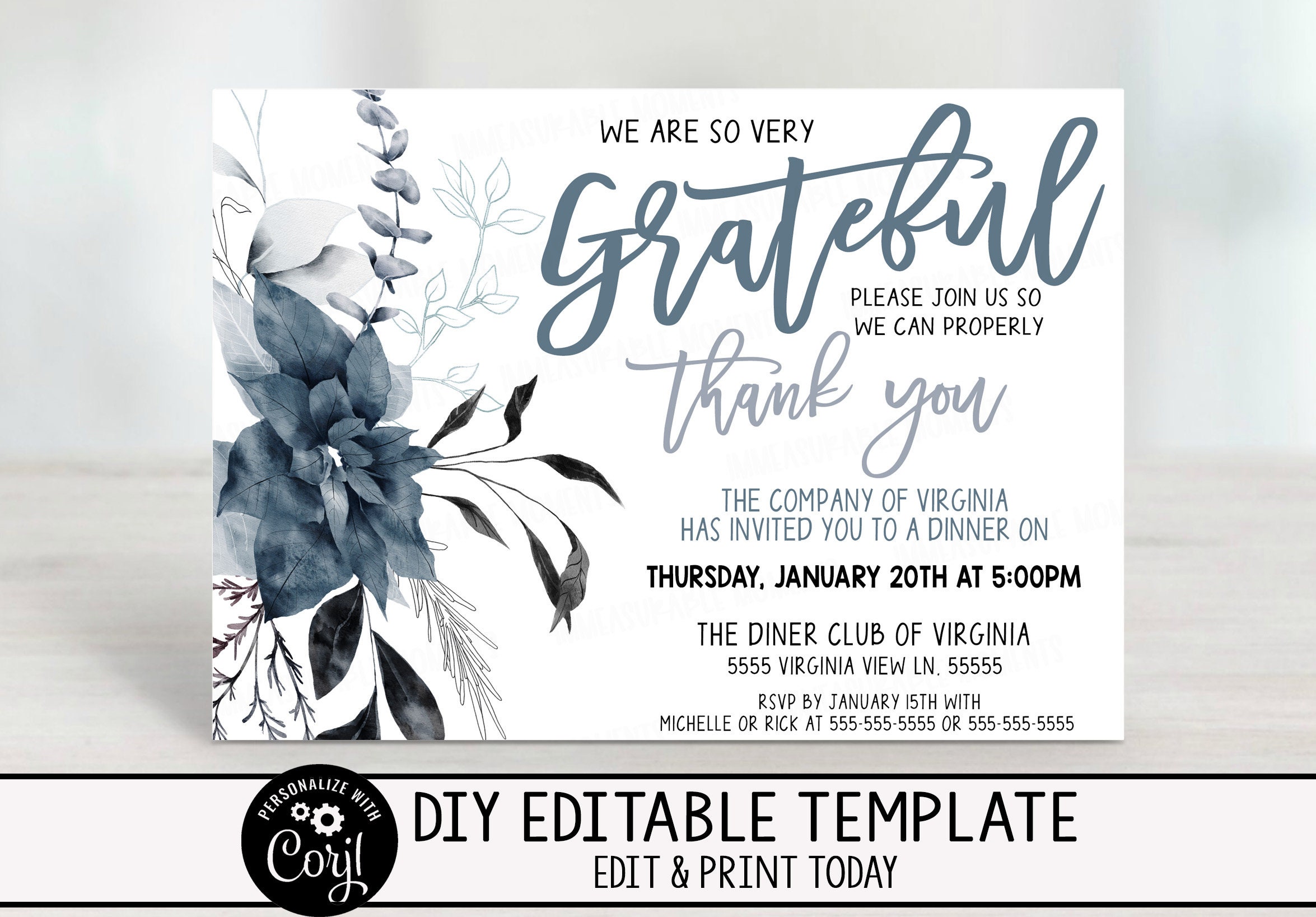 Appreciation Dinner Lunch Invitation Editable Grateful Staff - Etsy