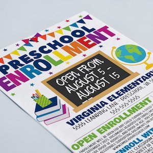 Preschool Enrollment Registration Flyer, Any Grade Editable Printable ...