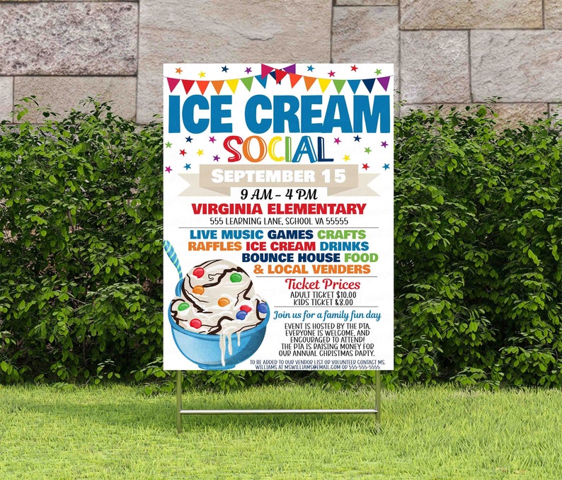 Ice Cream Social Fundraiser Flyer Editable Church School PTA - Etsy