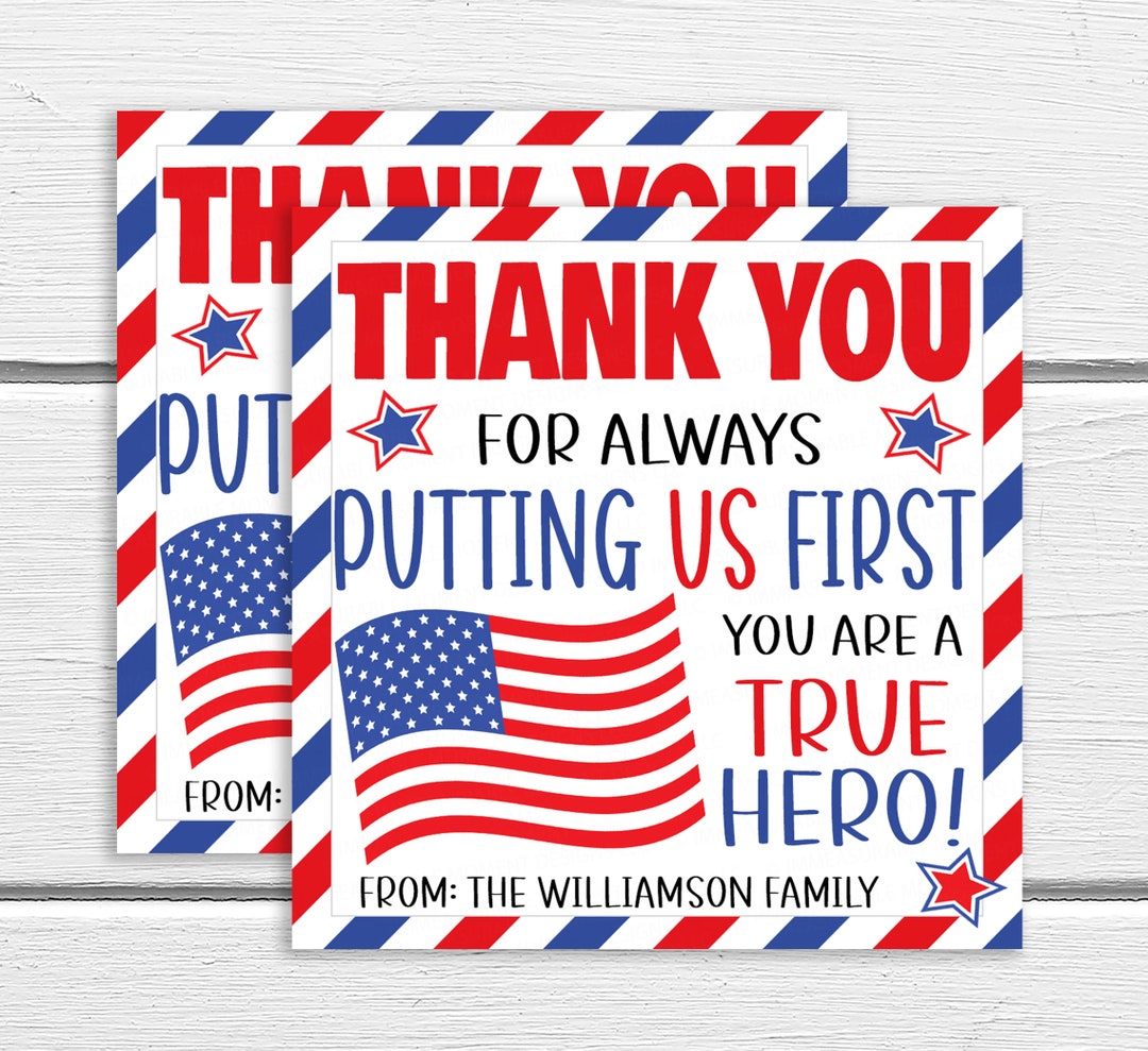 American Hero Appreciation Gift Tag, Editable Template, Thank You Gift ...