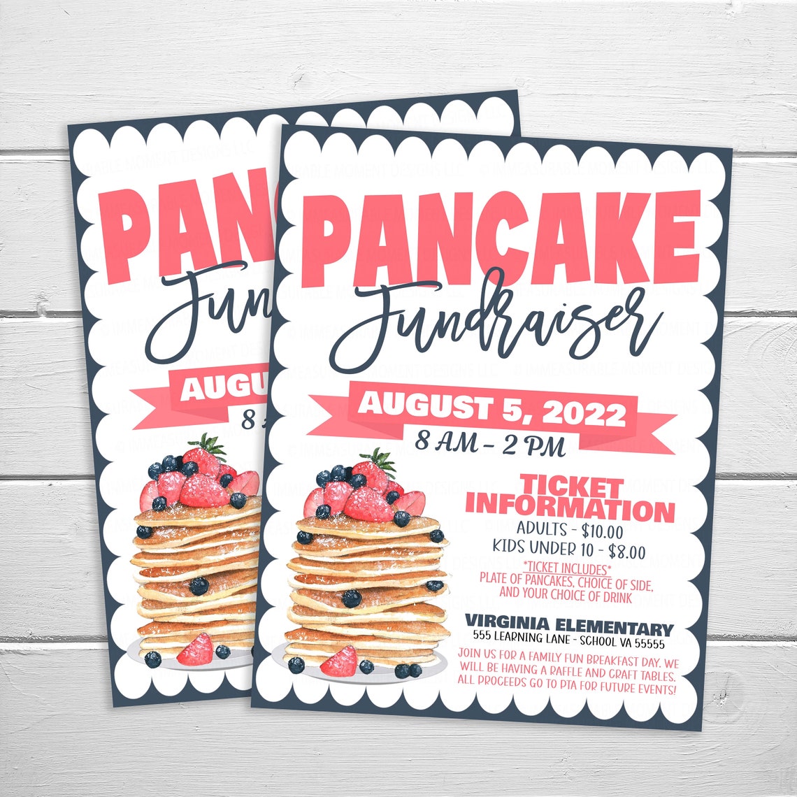 Pancake Fundraiser Flyer, Editable Breakfast Brunch Church School ...