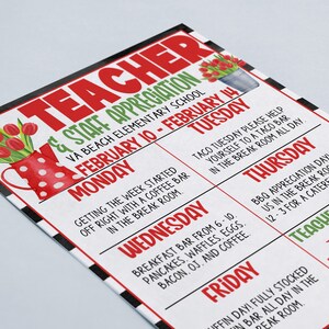 Valentine Teacher Appreciation Schedule Itinerary, Editable School ...