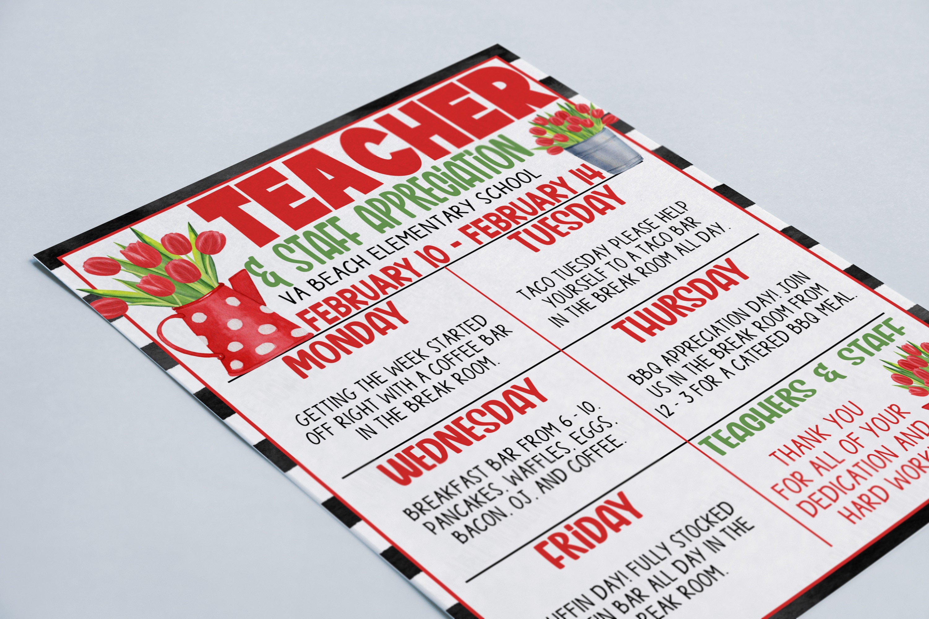 Valentine Teacher Appreciation Schedule Itinerary Editable - Etsy