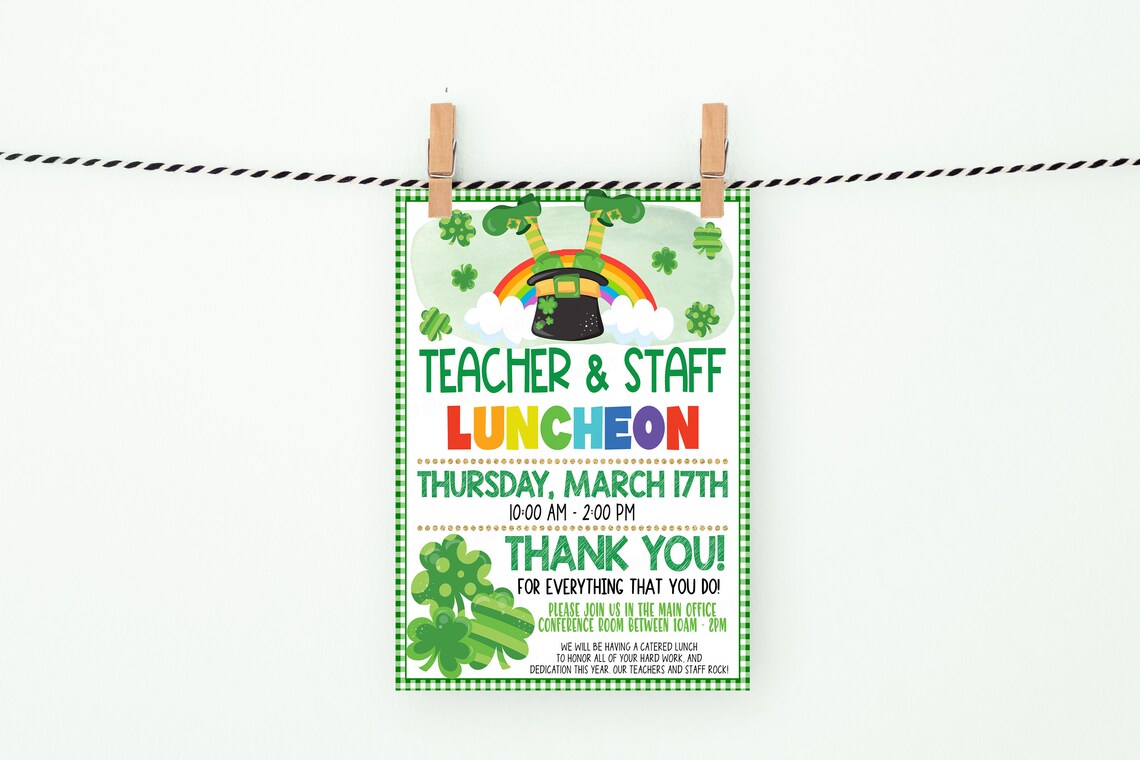St. Patrick's Day Teacher Appreciation Luncheon Invitation, Teacher and ...