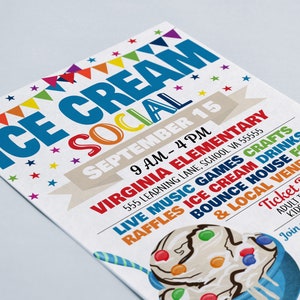 Ice Cream Social Fundraiser Flyer, Editable Church School PTA PTO ...