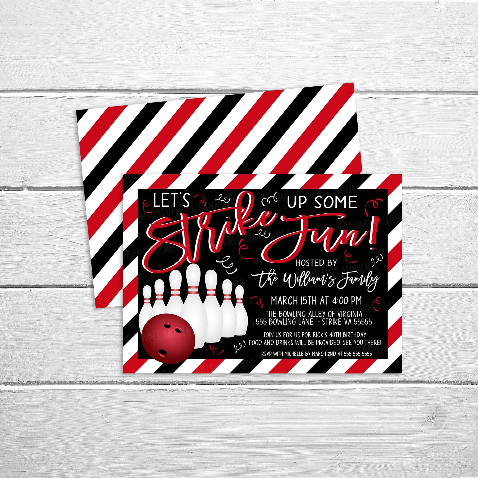 Bowling Birthday Party Invitation, Bowling Party Card, Adult Party ...
