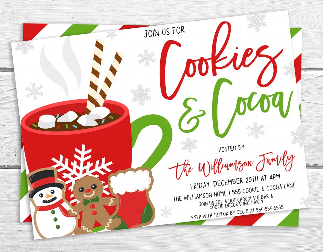 Editable Cookies and Cocoa Invitation, Holiday Cookie Hot Chocolate ...