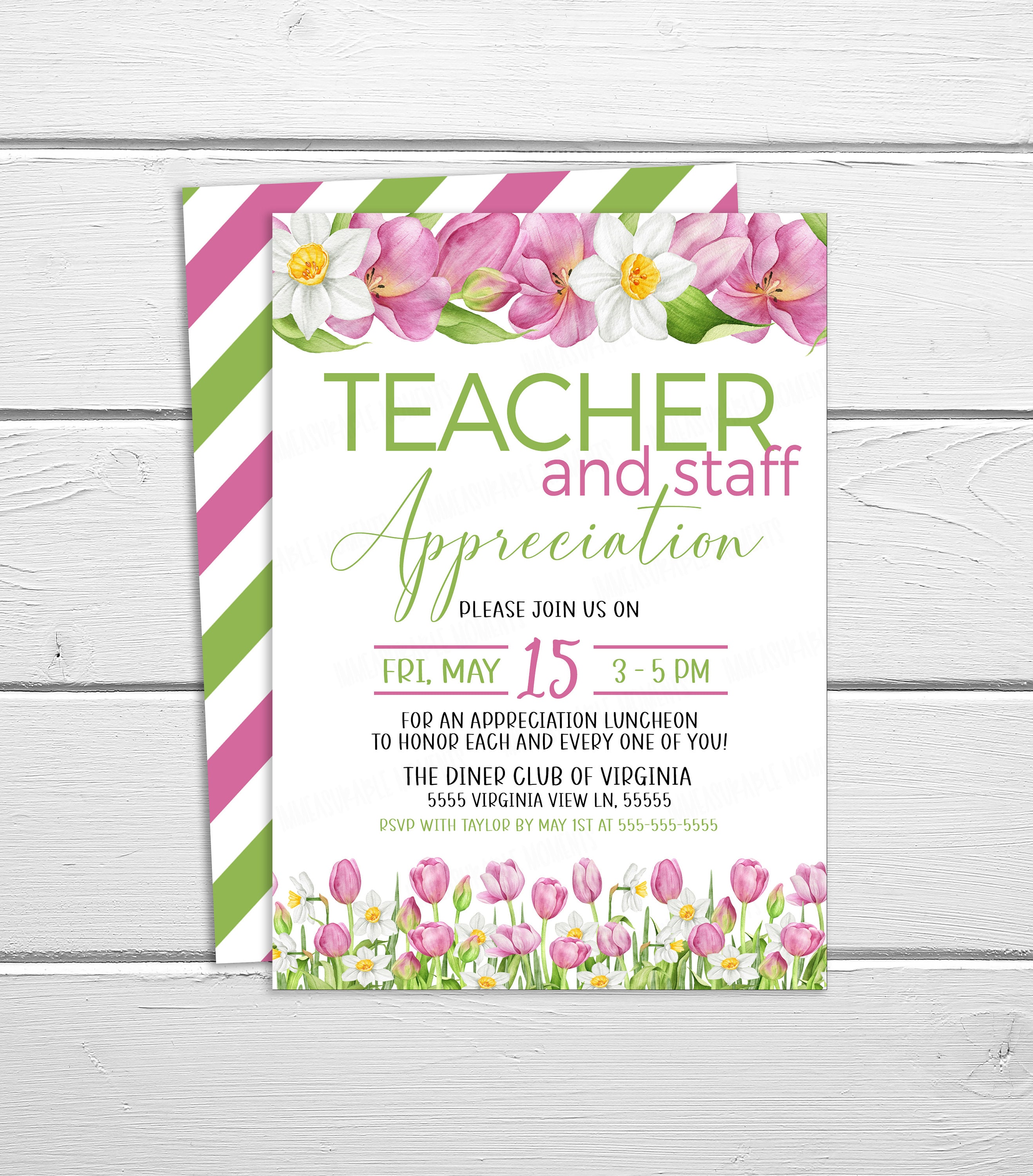 Teacher Staff Appreciation Invitation, Editable Breakfast Brunch Lunch ...