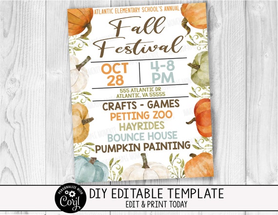 EDITABLE Fall Festival Flyer Invitation, Kids Fall Event, Community ...