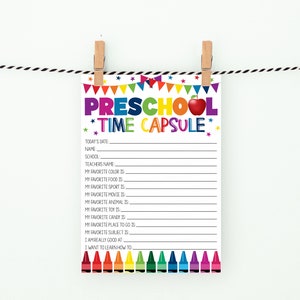 Preschool Time Capsule Printable, Pre-k Kids Student Memory Sheet ...