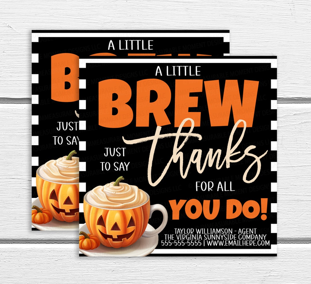 Halloween Caffeine Gift Tag, A Brew for You, Coffee Latte Frap Pumpkin ...