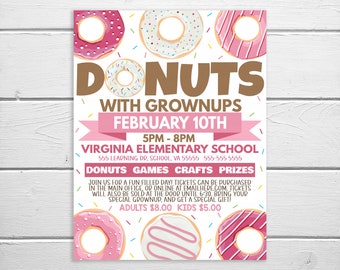 Donuts With Grownups Flyer, School PTO PTA, Father Mother Parent ...