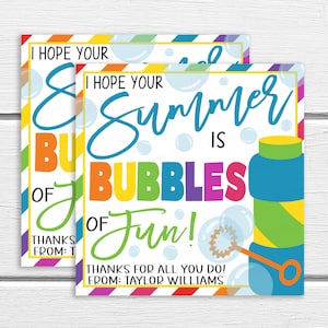 Summer Bubbles Gift Tags, Bubbles of Fun, End of School Year Gift Kids ...