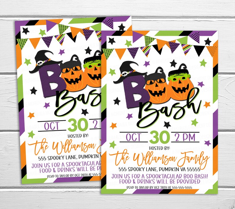 Halloween Boo Bash Party Invitation, Fall Birthday Invite, School ...
