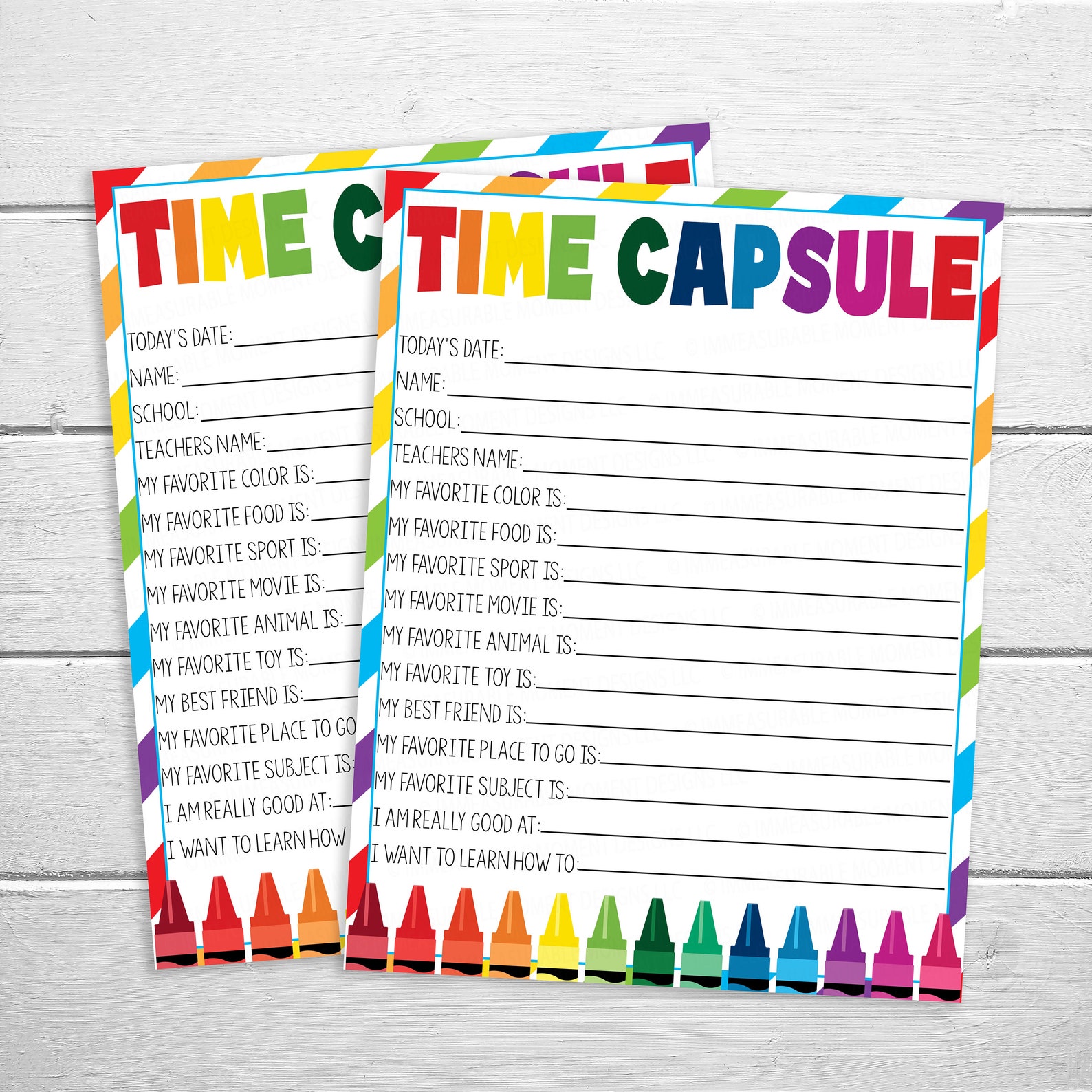 Time Capsule Printable All Ages Grades Kids Student Memory - Etsy