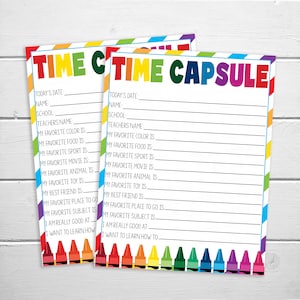 Time Capsule Printable, All Ages Grades Kids Student Memory Sheet ...
