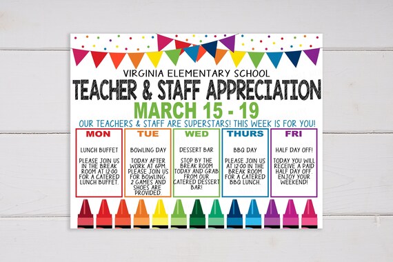 Teacher Staff Appreciation Schedule Itinerary, Editable School Teacher ...